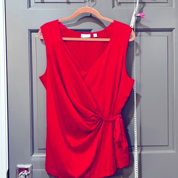 New York & Company | Tops | Hot Pink Satin Faux Wrap Top | Poshmark